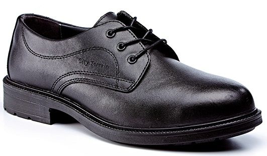 Rugged Terrain Safety Shoes - Executive Plain Front - Black Leather