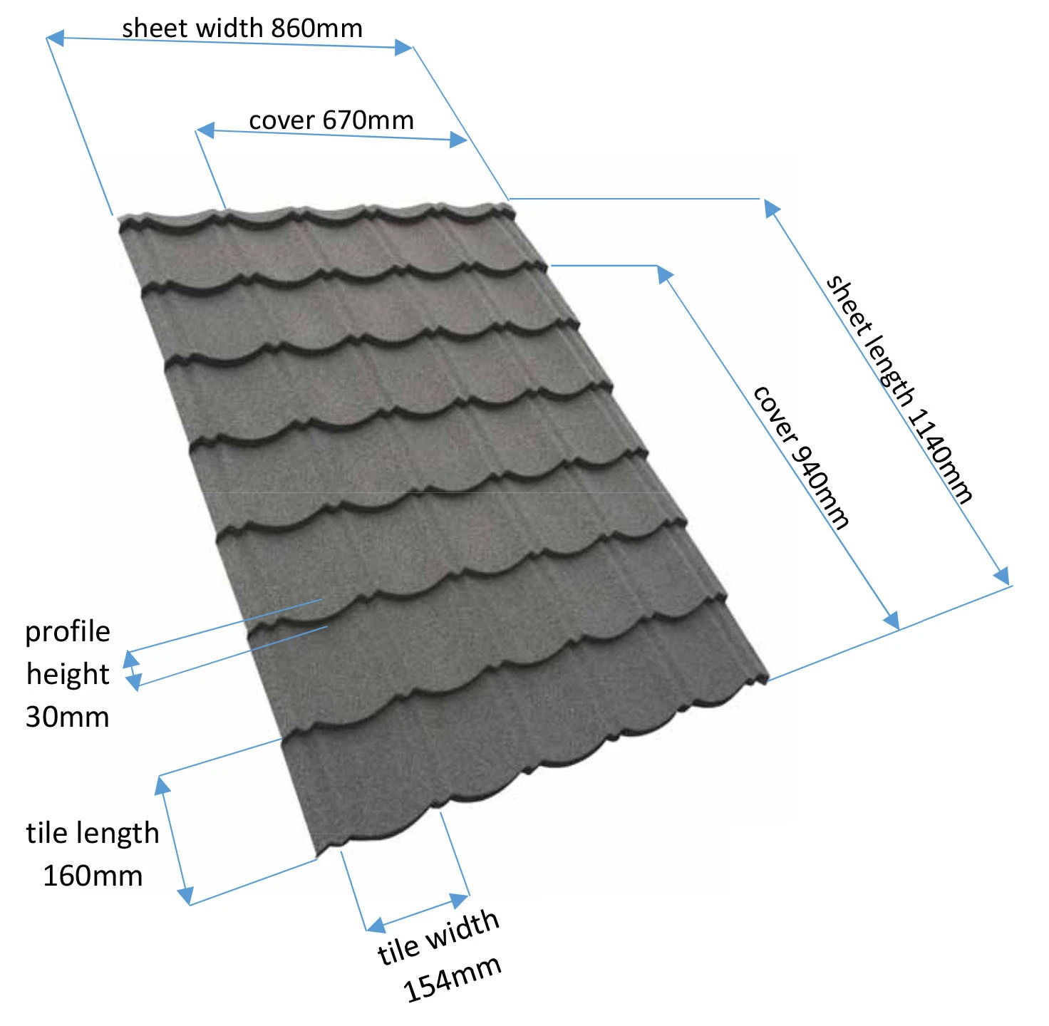 Corotile Lightweight Metal Roofing Sheet - Charcoal - 1140x860mm